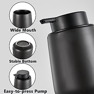 12Oz Black Foaming Soap Dispenser - Ceramic Foam Hand Soap Dispenser Set with Easy-to-Press Pump, Refillable Liquid Dish Soap Dispenser for Bathroom and Kitchen, 2 Pack
