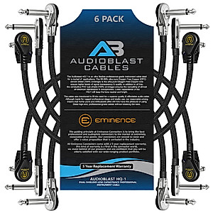 6 Units - 9 Inch - Audioblast HQ-1-BRAID(Black)-Flexible-Dual Shielded(100%)-Instrument Effects Pedal Patch Cable w/ ¼ inch (6.35mm) Low-Profile, R/A Pancake Type TS Connectors & Dual Staggered Boots