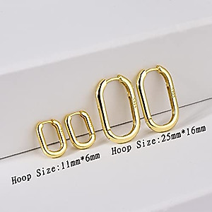 SILBERTALE Rectangle Hoop Earrings 925 Sterling Silver Gold Plated Paperclip Huggie Hoops U Link Earrings for Women