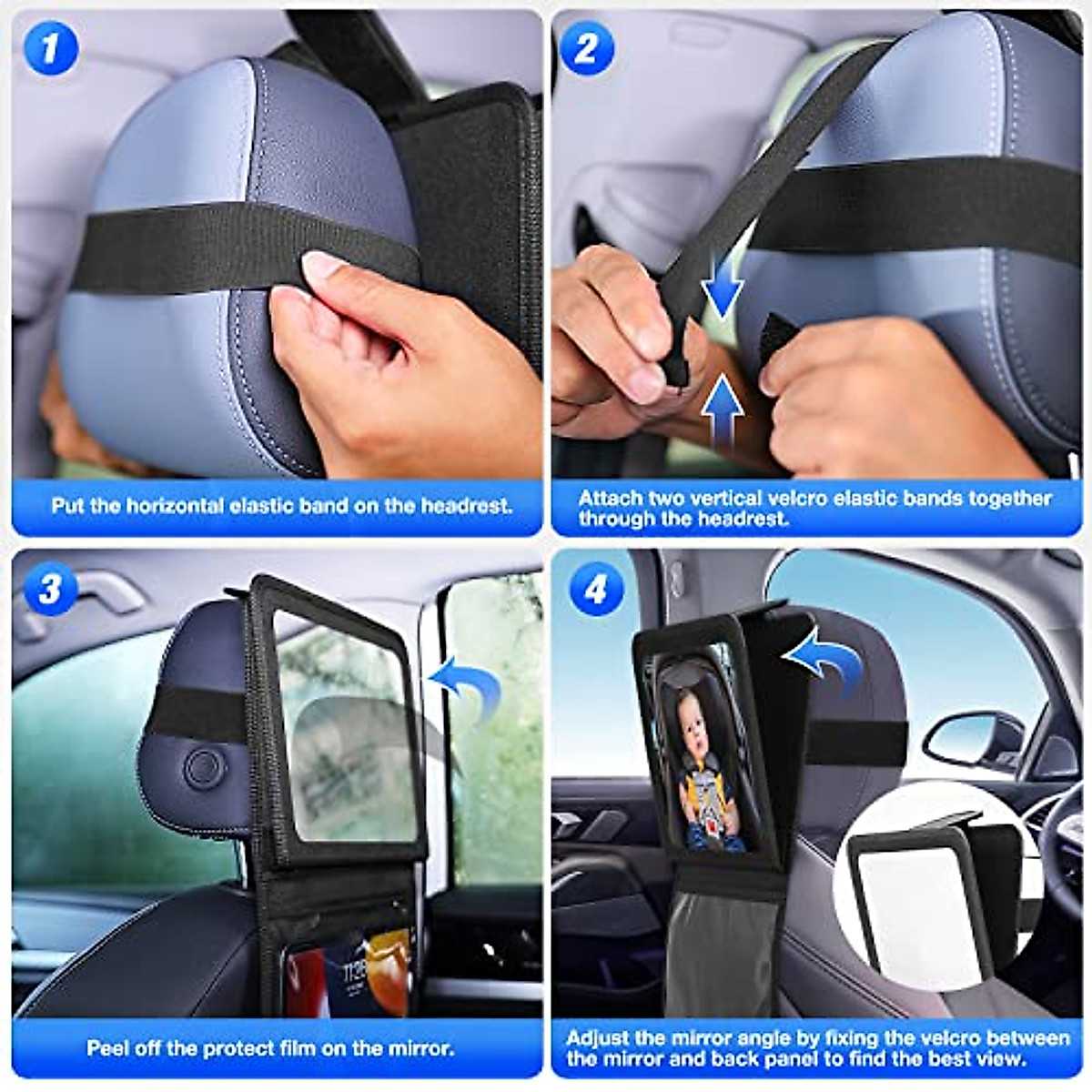Baby Car Mirror with Touchable Tablet Holder, Adjustable Backseat Mirror for Rear Facing Infant Newborn with Wide and Bright View, Fully Assembled, Stable and Shatterproof for Toddler, Kids