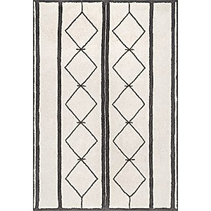 nuLOOM Sondra Machine Washable Wool Moroccan Diamond Area Rug, 5' x 8', Ivory