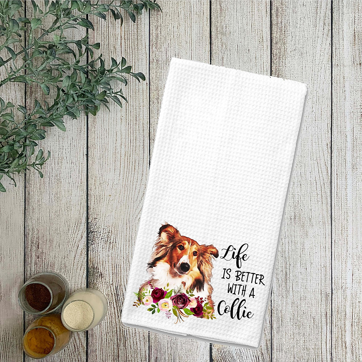 Life is Better with a Collie Waffle Microfiber Kitchen Tea Bar Towel Gift for Animal Dog Lover
