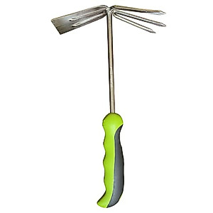 Garden Guru Hand Cultivator Rake Hoe Tiller Tool - Stainless Steel for Ultimate Strength - Rust Resistant - Ergonomic Handle - Great for Gardening Cultivating Loosening Weeding