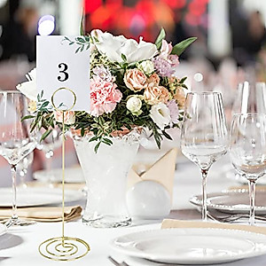 KIMOBER 10PCS 8.75" Tall Table Number Holders, Round Place Card Holder,Tabletop Memo Note Stand Picture Photo Picks Card Clips for Wedding Birthday Party(Gold)