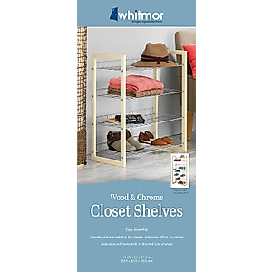 Whitmor 4 Tier Storage Organizer-Natural Wood and Chrome Closet Shelf