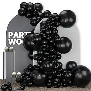 PartyWoo Black Balloons, 142 pcs Black Balloons Different Sizes Pack of 18 12 10 5 Inch Black Balloons Arch Kit Balloon Garland for Birthday, Graduation, Halloween, Party Decorations, Black-Y18