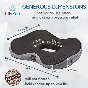 Lillyzen Donut Pillow for Tailbone Pain Relief Memory Foam Seat Cushion Orthopedic Pressure Relief Sitting Coccyx Sciatica Hemorrhoids Pregnancy Postpartum Office Chair Butt Pillows (Black Grey)