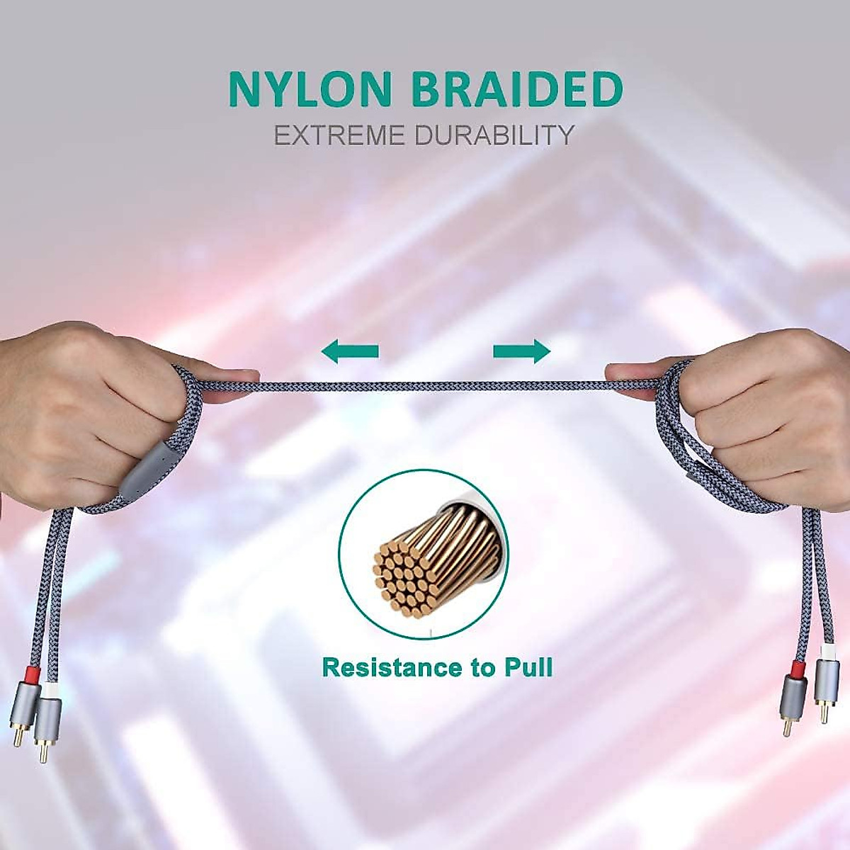 RCA Cable, Goalfish 2RCA Male to 2RCA Male Stereo Audio Cables【2-Pack/4ft, Hi-Fi Sound, Shielded】Braided RCA Stereo Cable for Home Theater, HDTV, Amplifiers, Hi-Fi Systems, Car Audio, Speakers (Grey)