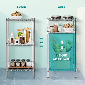 ANTSKU 3-Tier Adjustable Shelving Unit, Metal Wire Rack with Leveling Feet, Standing Storage Shelf for Laundry, Bathroom, Kitchen, Pantry, Closet (12" D x 12" W x 23.5" H, Chrome)