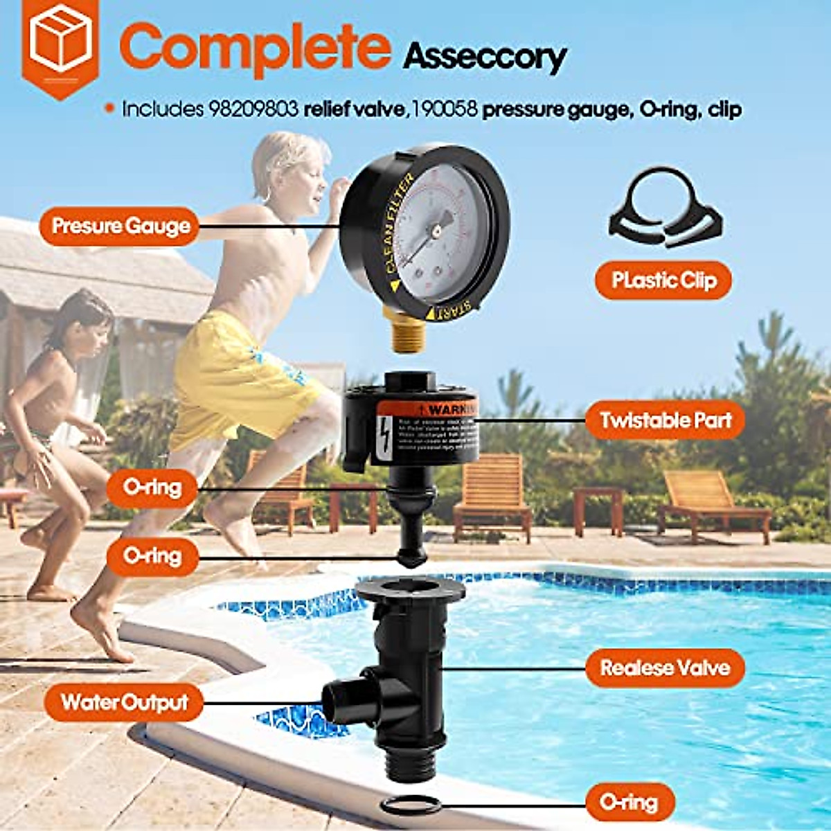 DearChan 98209800 High Flow Manual Relief Valve/Air Relief Manual Valve Assembly with Pressure Gauge, Replacement for Pool and Spa Filter