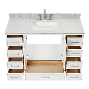 ARIEL Stafford 55 Inch Single Rectangle Sink Vanity with Carrara White Marble Countertop W/0.75" Edge in White