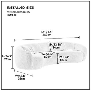 102" Teddy Fleece Boucle Sofa Modern Half Moon Comfy Sectional Leisure Couch, Beautiful Freestanding Curved Sofa & Couch for Living Room, Professionally Upholstery Perfect Shape, Orange 5 Seaters