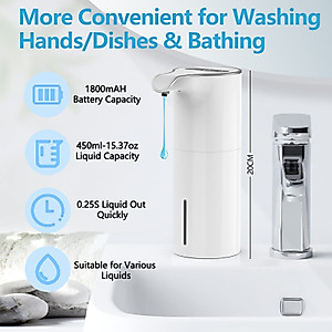 YIKHOM Automatic Liquid Soap Dispenser, 15.37 oz/450mL Soap Dispenser, Touchless Hand Sanitizer Dispenser Electric, Motion Sensor Waterproof Pump for Bathroom Kitchen Dish Soap, USB C Rechargeable