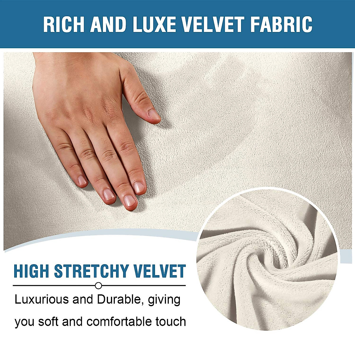 H.VERSAILTEX Velvet Stretch Recliner Couch Covers 4-Pieces Style Recliner Chair Covers Recliner Cover for Reclining Chair Slipcovers Feature Non Slip Form Fitted Thick Soft Washable, Ivory