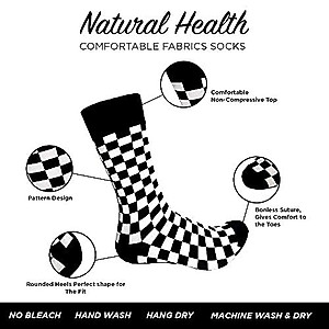 Men's Novelty Checker Crew Socks Sizes 6-12 - Stylish Quality Fit for Skateboard, Nights Out, Work, Fun Every Day Comfort (Black,Red)