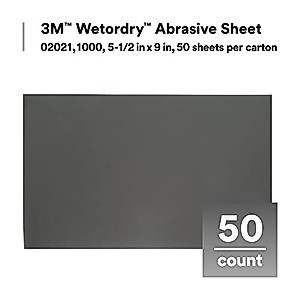 3M Wetordry Abrasive Sheet 401Q, 02023, 1500+ Grit, 5 1/2 in x 9 in, 50 Sheets, Fast Cutting, Auto Body Sanding, Paint Finishing