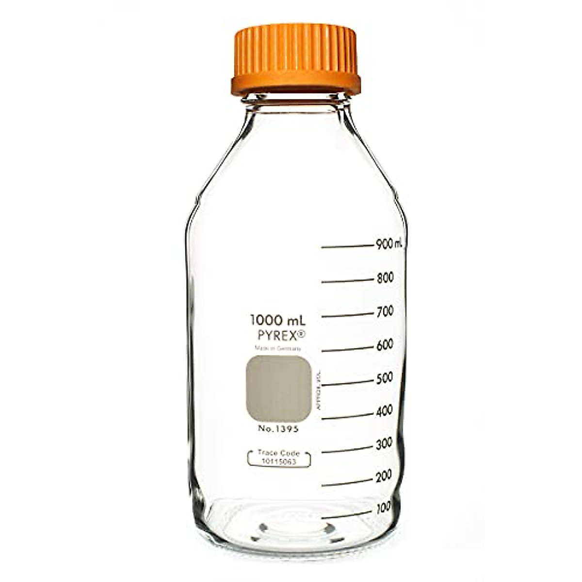 Pyrex Round Media Storage Bottle with GL45 Screw Cap - Borosilicate Glass Bottles with Caps - Premium Scientific Glassware for Labs, Classrooms or Home Use Glass Container 1L, 2/Pk