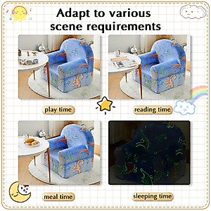 ILPEOD Toddler Chair Sherpa Couch Sherpa Kids Chair, Cuddly Comfy Toddler Plush Chair Toddler Couch Reading Chair for Kids Glow in The Dark Dinosaur