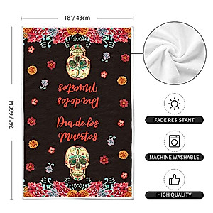 Artoid Mode Skull Flowers Dia de Los Muertos Halloween Kitchen Towels Dish Towels, 18x26 Inch Day of The Dead in Mexico Decor Hand Towels Set of 2