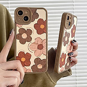 Cute Side Frame Flower Design Phone Case for Apple iPhone 14 Cover Fashion Silicone Protective Cases for Women Girls Compatible with iPhone 14 - Brown
