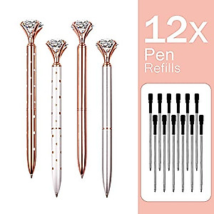12 PCS Diamond Pen With Big Crystal Bling Metal Ballpoint Pen, Office Supplies And School, Rose Gold/White Rose Polka Dot/Silver/Rose Gold With White Polka Dots, Includes 12 Pen Refills