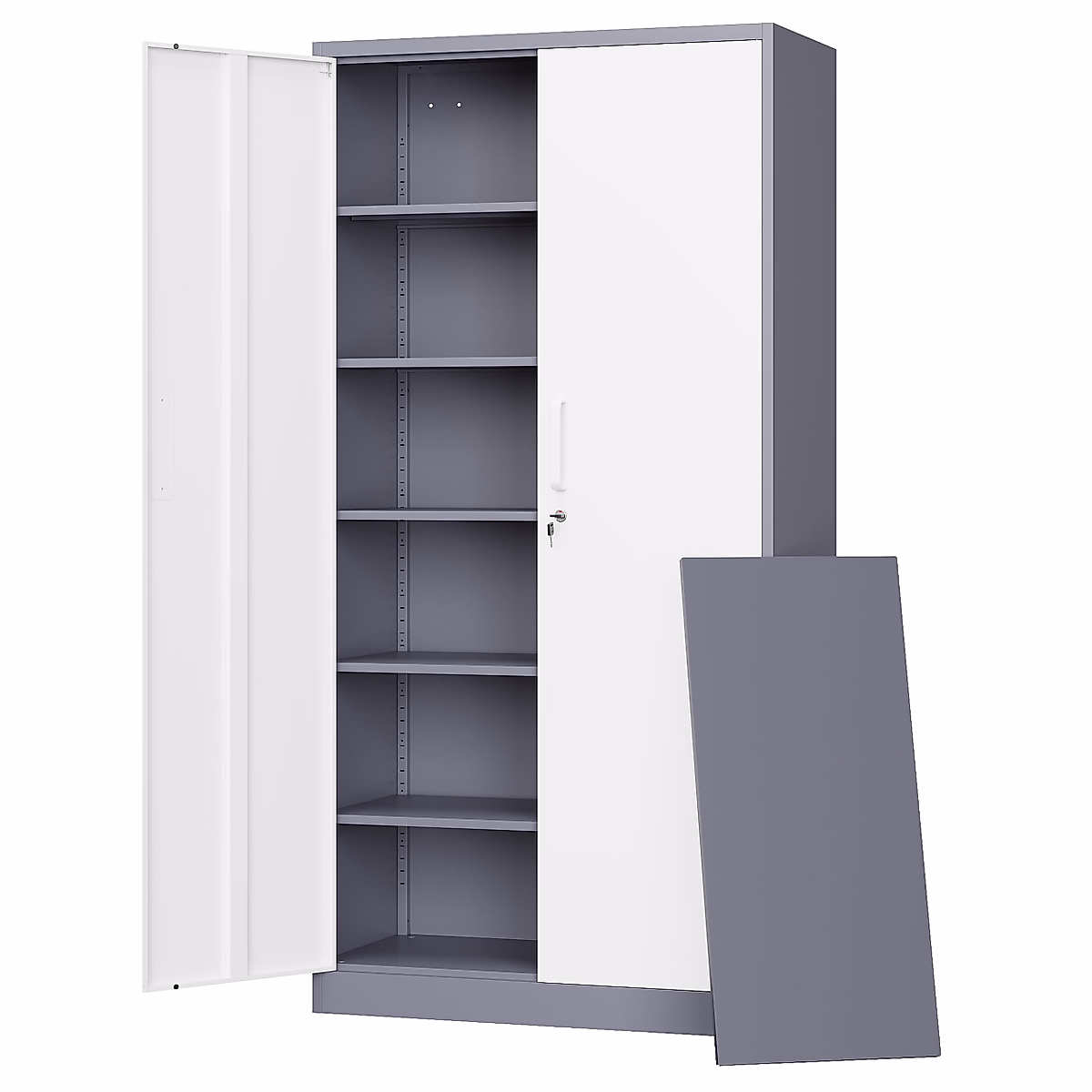 Letaya Metal Storage Cabinet with Lock Door, 71" Adjustable Shelf Steel Lockers for Office, Home,School,Garage Utility Tool Cabinet (2 Door-White&Gray)