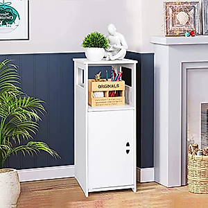 Bathroom Floor Storage Cabinet White,Narrow Space Cabinet with Door and Shelf,Bathroom Furniture Cabinet,Side Organizer Rack Stand Table,Side Table/Nightstand/Side Cabinet for Bedroom Living Room.