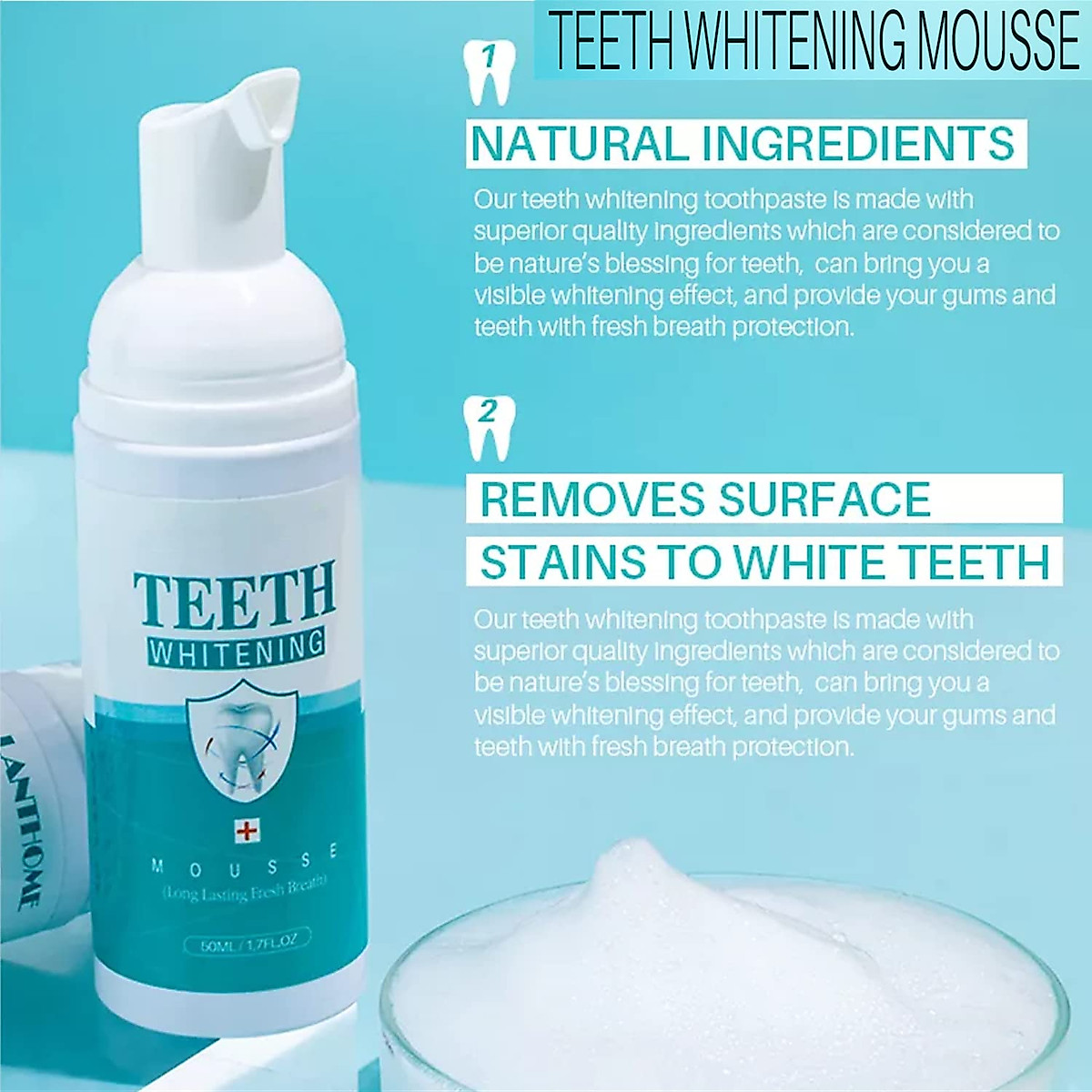 2Pcs Teeth Whitening Mousse Foam Teeth Whitening Toothpaste,Whitens Teeth Fresh Breath,Deep Cleaning Toothpaste,Toothpaste Replacement Mouthwash, Mouthwash Teeth Whitening