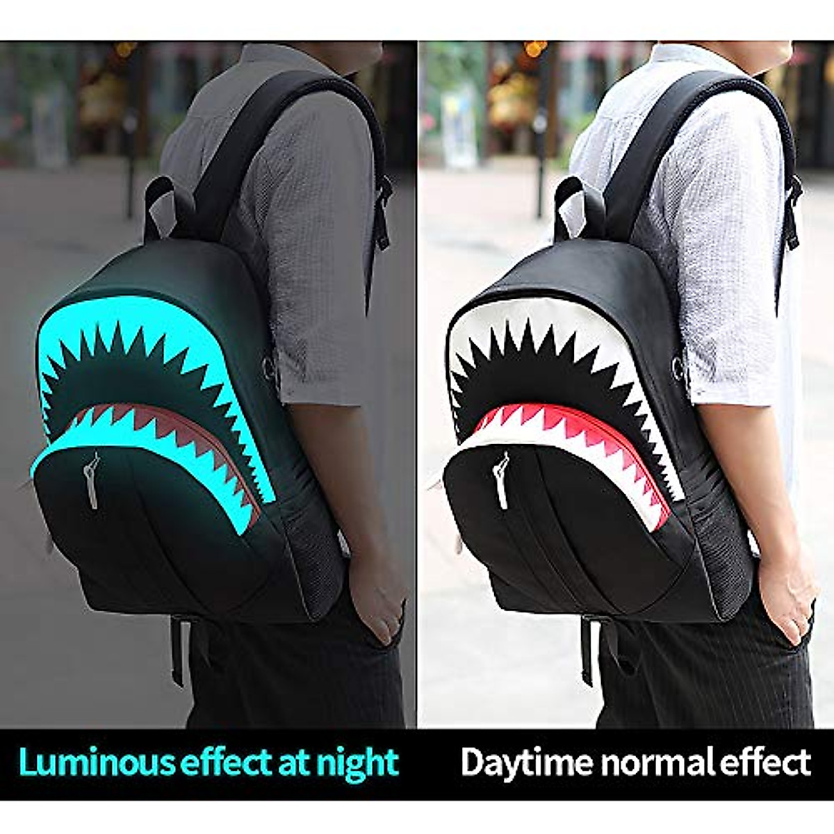 Shark Backpacks for Teen Boys, Cool Kids Backpack for School Bookbags (Glow)