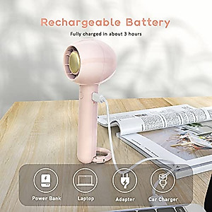 Aluan Handheld Fan Mini Portable Fan USB Rechargeable Battery 2 Speeds Powerful Wind Personal Hand Held Eyelash Fan with Stand Buckle for Kids Women Men Outdoor Indoor Travel Camping