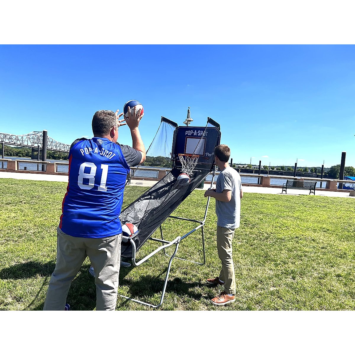 Pop-A-Shot - Pop-Up Game | Arcade Basketball Inside, Out, and On The Go | Infrared Sensor Scoring | 3 Balls | Foldable, Portable, and Tote Bag Included