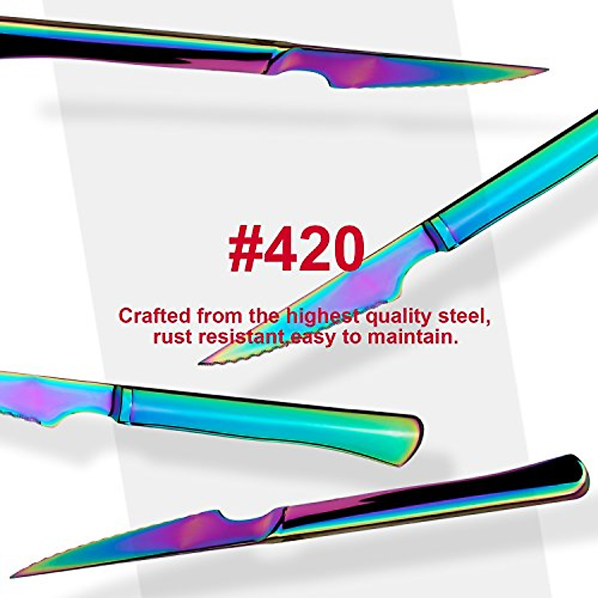 culterman Ultra-Sharp Stainless Steel Cutlery Set,Dinner Knives 6-Piece Stainless Steel kitchen Serrated Best Steak Knife (Rainbow)