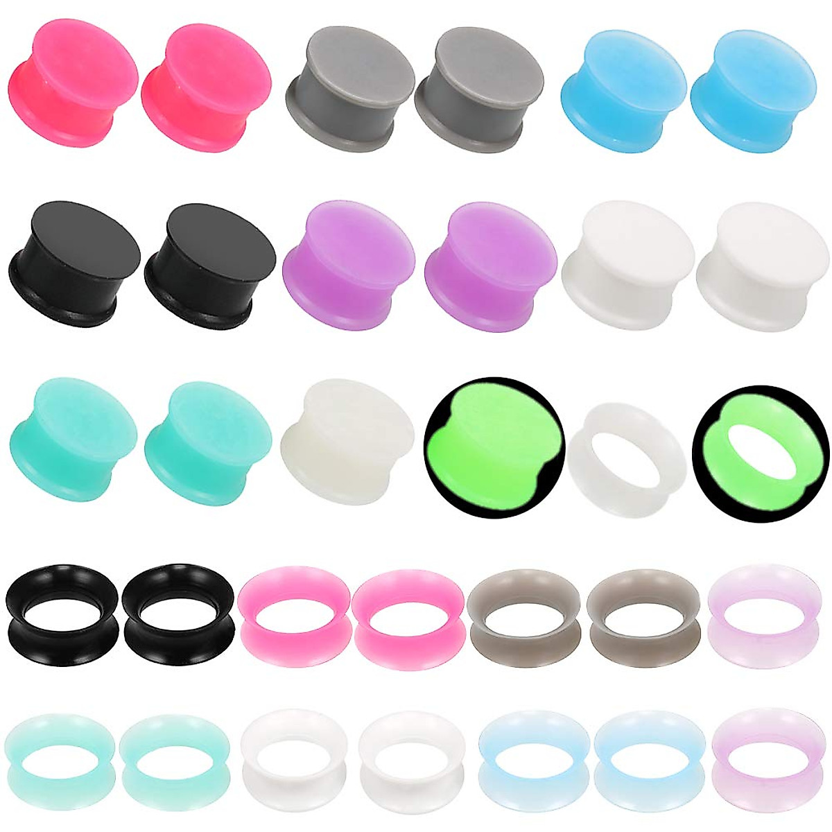 Jusway Plugs and Tunnels for Ear Lobe Ear Gauge Silicone Ear Plugs Ear Piercings Plugs Size 0 Gauges(32PCS)