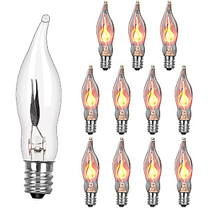 Agaphoton Christmas Flicker Flame Light Bulbs, Crystal Clear Flame Tip Candelabra Bulbs, Flickering Replacement Bulbs Dances with Orange Flame, 120 Volt, 1 Watt, E12 Candelabra Base, 12 Pack