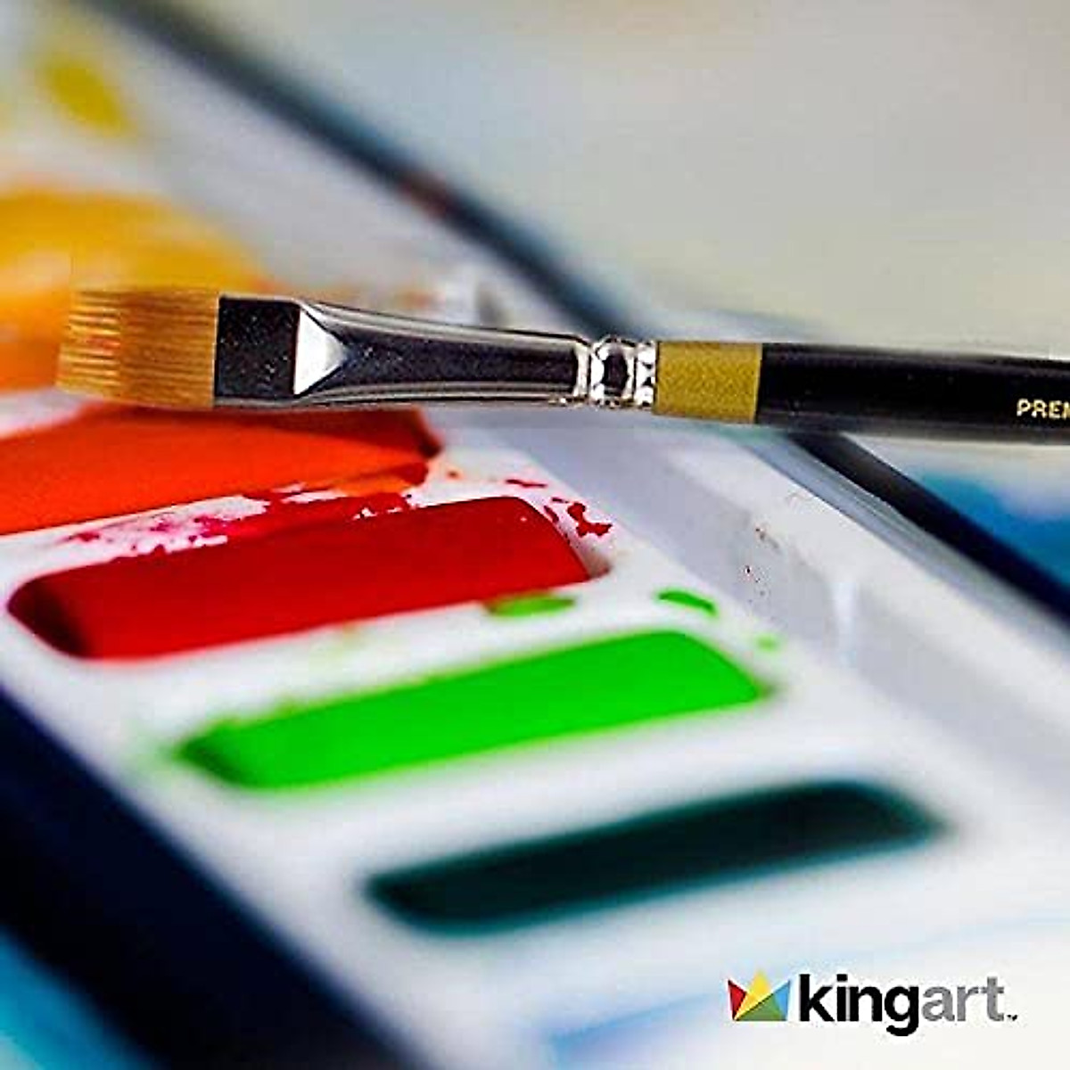KINGART Original Gold 9120-1/8 Flat Rake Series Premium Golden Taklon Multimedia Artist Brushes