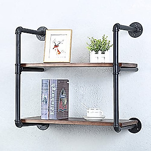 JIANZHUO Industrial Pipe Shelving Floating Shelves,Rustic Wall Shelf Wood Hanging Shelf, Pipe Shelves Wall Mounted,Bookshelves Shelving Bookshelf (2 Tier,24in)