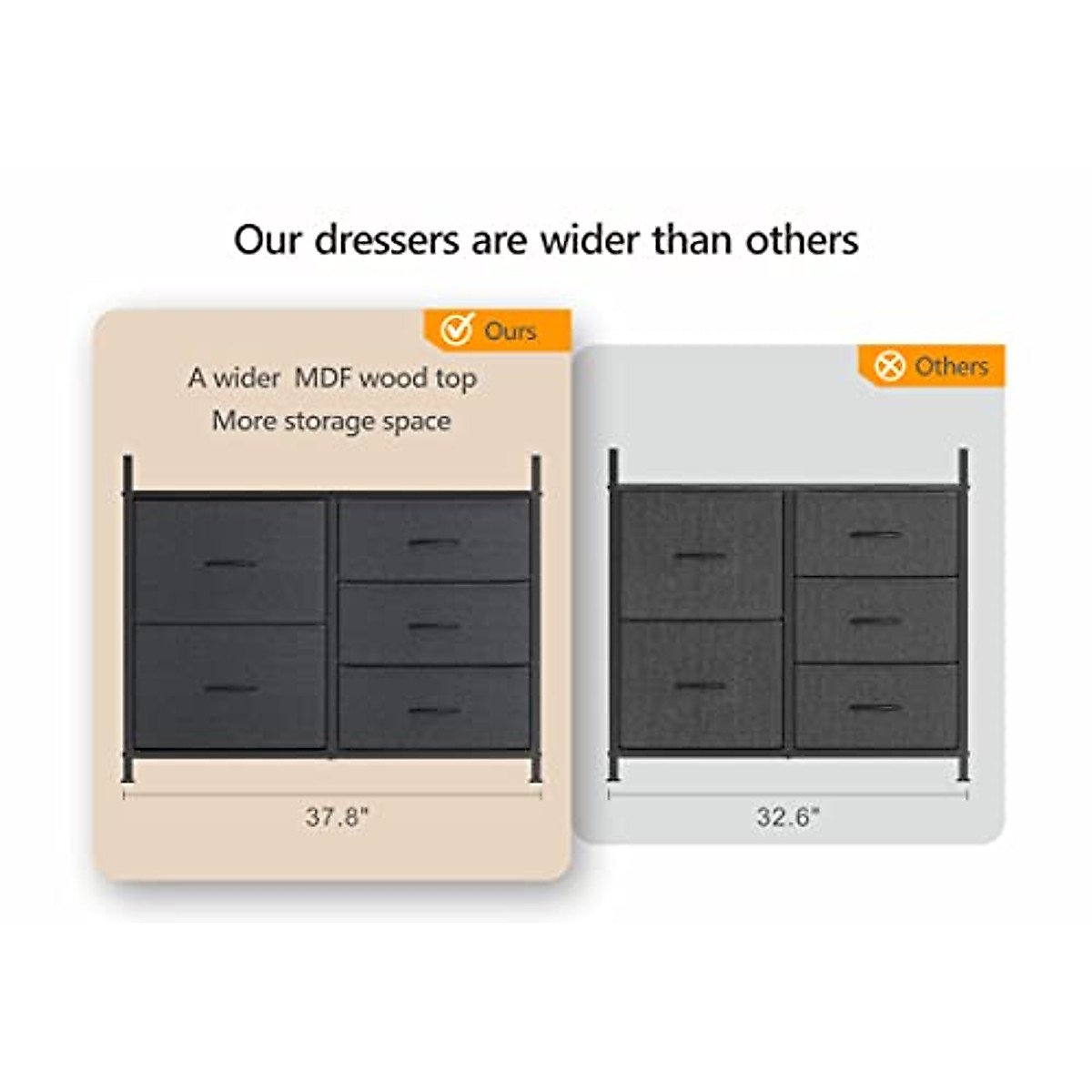 Cubiker Dresser Storage Organizer, 5 Drawer Dresser Tower Unit for Bedroom Hallway Entryway Closets, Small Dresser Clothes Storage with Sturdy Steel Frame Wood Top, Black Grey