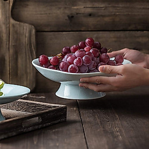 Kelendle Ceramic Footed Bowl Round Pedestal Bowl Fruit Bowl Holder Dessert Display Stand Decorative for Kitchen Counter Centerpiece Table Decor Serving Fruit Tray L- 8.3"