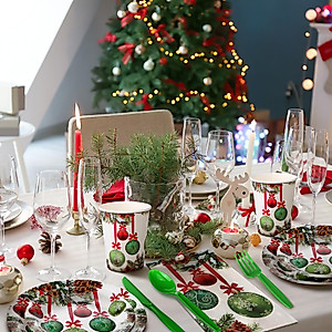 Suttmin 400 Pcs Red Green Balls Plates and Napkins for 50 Guests Bridal Shower Party Decorations Disposable Dinnerware Set Disposable Plates Napkins Cups Set for Summer Christmas Party Supplies