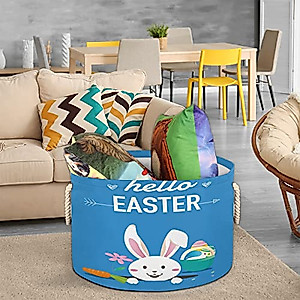 Happy Easter Day Large Round Baskets for Storage Laundry Baskets with Handles Blanket Storage Basket for Bathroom Shelves Bins for Organizing Nursery Hamper Girl Boy