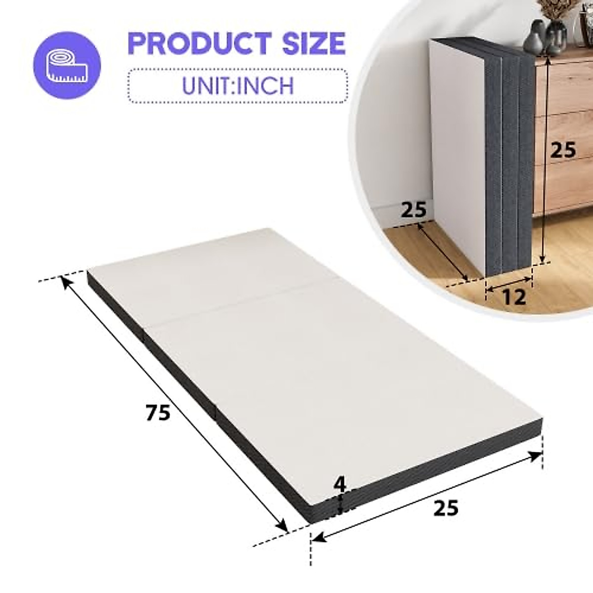 NiamVelo Tri-Fold Narrow Twin Folding Mattress - Luxurious 4 Inch Memory Foam Bed, Perfect for College Dorms and Compact Spaces - Unfold Relaxation Anywhere (4 in, Narrow Twin)