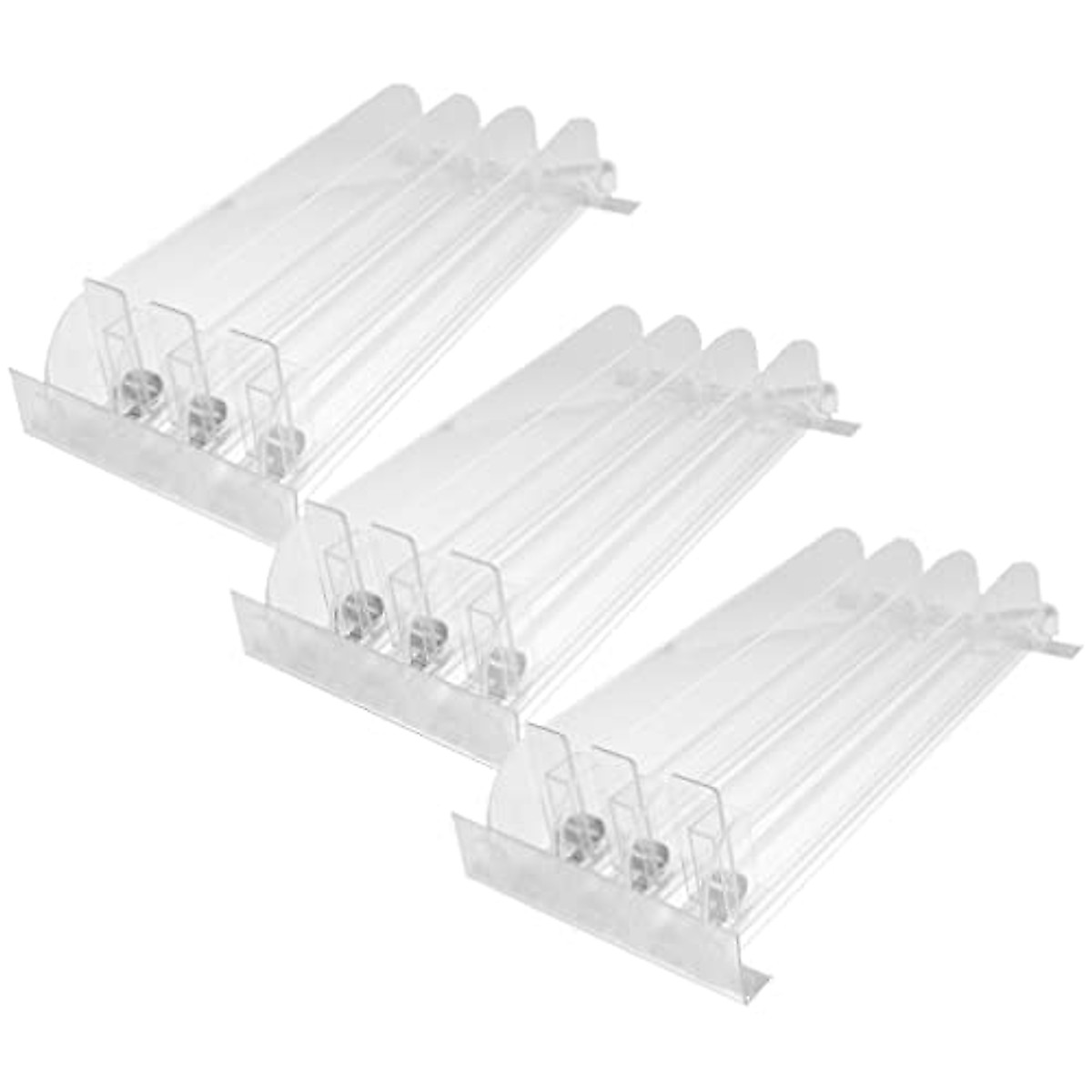 Alipis 1 set shelf pusher beverage pusher glide spring loaded can organizer plastic storage bins for shelves self-pushing drink holder pusher machine soda rack handle 35c drinks white