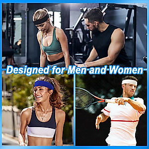 4 Pcs Sweatbands Sport Headbands for Men & Women, Sweat Head Bands Moisture Wicking Sport Headband Cotton Sweatbands for Basketball, Athletic Exercise, Tennis, Running, Yoga