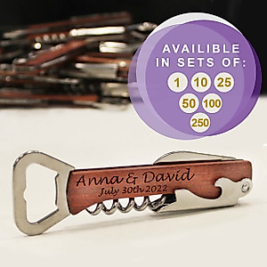 Personalized Corkscrew Wedding Favor Gifts - Custom Engraved Wine and Beer Corkscrew Multi-Tool Set for Bridal Shower, Reception, Party (1)