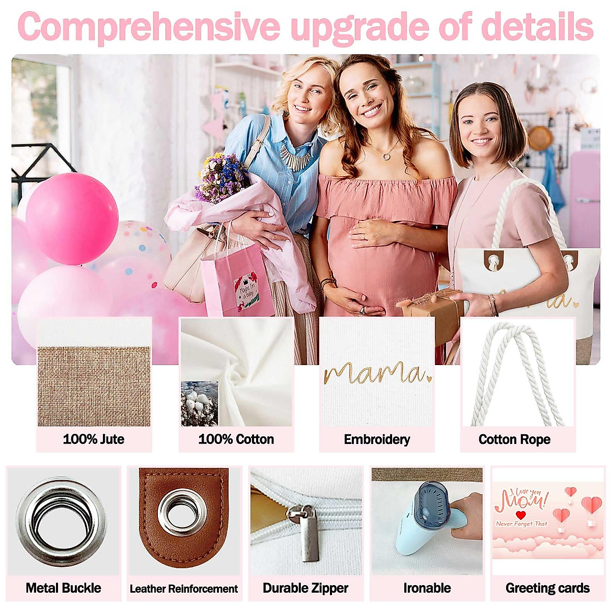 GhvyenntteS Christmas Gifts for Women, Mama Bag, Beach Tote Bag, Mom Bag with Zipper, New Mom Gifts Bag for Hospital, Personalized Tote Bags for Women, Birthday Gifts for Women