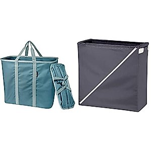 CleverMade Collapsible Laundry Basket, Large Foldable Clothes Hamper Bag, 2 Pack & Laundry Hamper Collapsible Sorter Basket - Freestanding Foldable Tall Clothes Storage Bin with Premium Handles