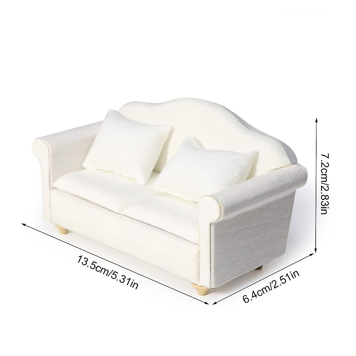 Dollhouse Couch Miniature Sofa with Pillows Dollhouse Living Room Funiture 1:12 Scale Model 3 Pcs High Simulation Upholstered Wooden Fabric Armchair Mini Room Artificial House Scene Decoration (White)