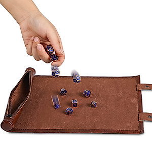 Civaner Dice Mat Tray Rolling Mat with Zipper PU Leather Folding Scroll Dice Bag Dice Holder Dice Table Christmas Game Accessories(Brown, Black)