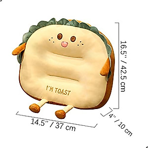 Cartoon Chair Cushion Toast Travel Pillow Nap Pillow Cute Plush Back Cushion Soft Washable Seat Cushion Pad for Car, Office and Home, Happy