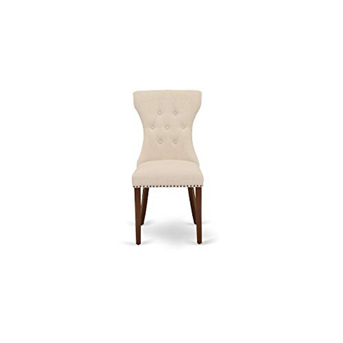 East West Furniture DLGA5-MAH-32 5 Piece Dining Room Table Set Includes a Round Dining Table with Dropleaf and 4 Light Beige Linen Fabric Upholstered Chairs, 42x42 Inch, Mahogany